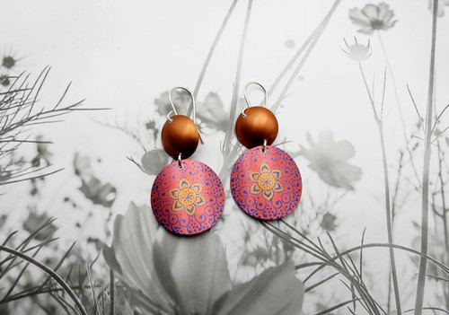 Mandala print Double Drop in coral and orange | Ruby and Jack Design