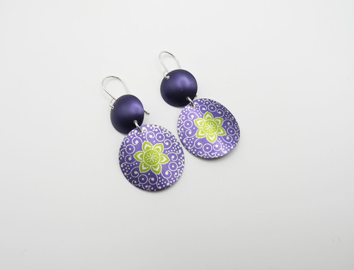 Mandala print Double Drop in purple and lime | Ruby and Jack Design