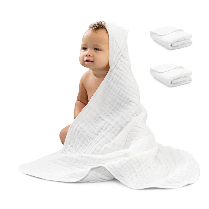 Comfy Cubs Hooded Muslin Cotton Bath Towel | boxandbow