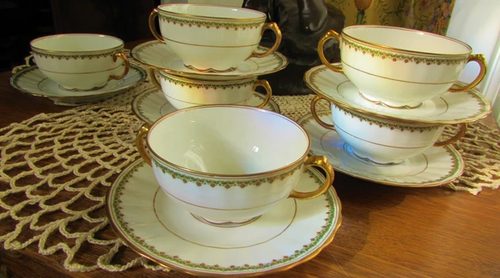 Elite Limoge Set of 6 Bullion Cups and Saucers | Victorian Emporium