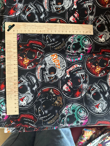 R Emo Skulls Waterproof Canvas Half Meter | Enchanted Fabrics