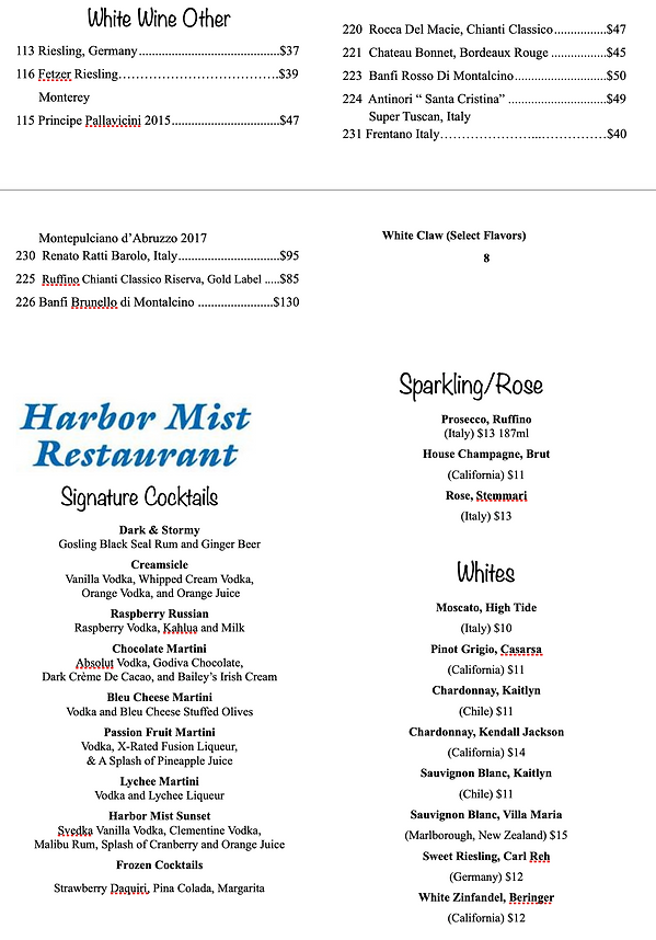 Menu | Harbormist
