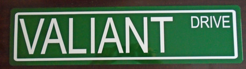 VALIANT DRIVE metal street sign | Race City Retro
