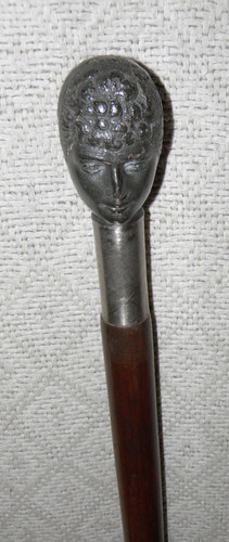Antique Walking Stick / Cane Lead Top With Man & Woman's Faces Silver ...