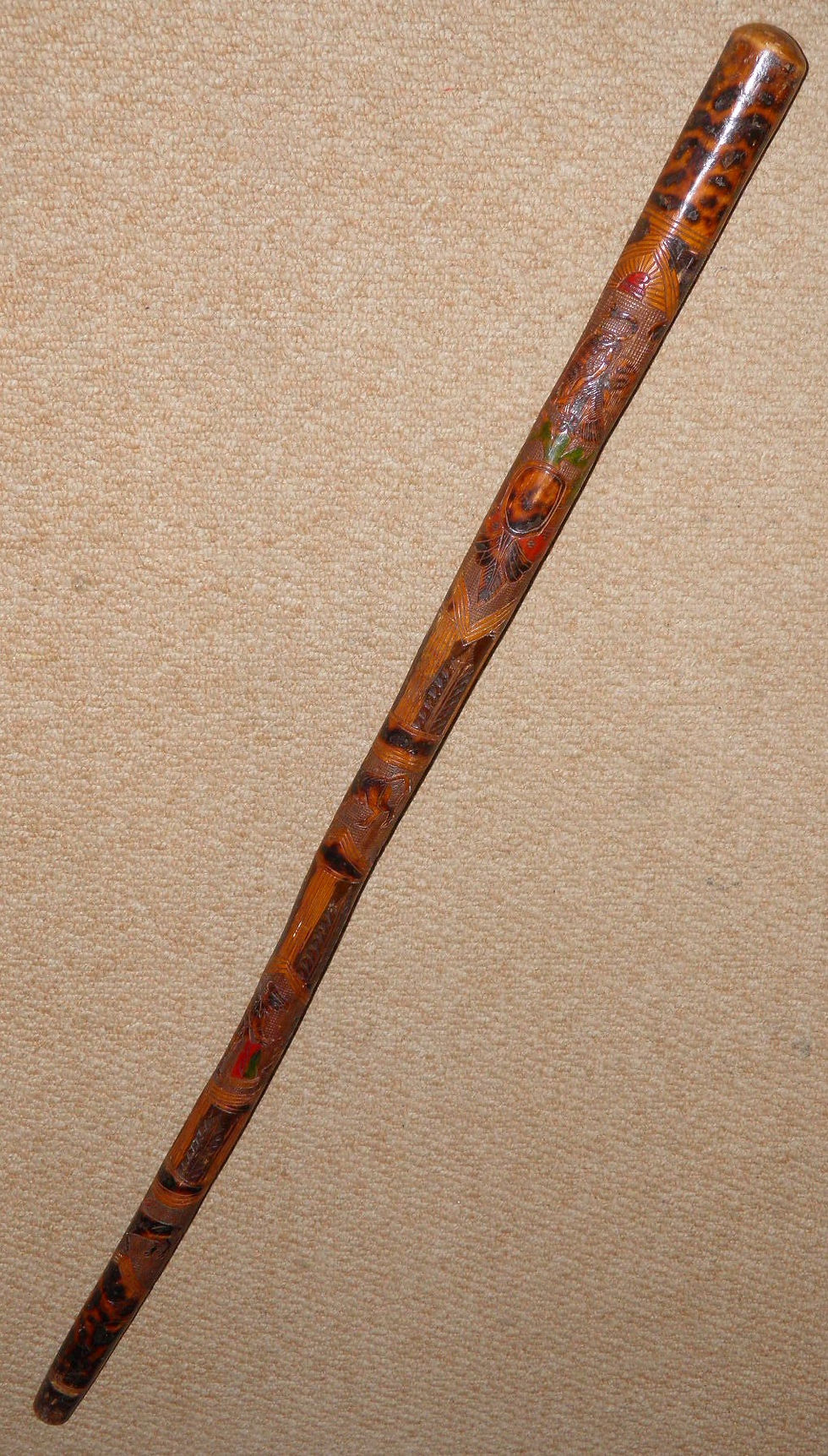 Antique Mexican Folk Art Walking Stick - Hand-Sculpted Bullfighting ...