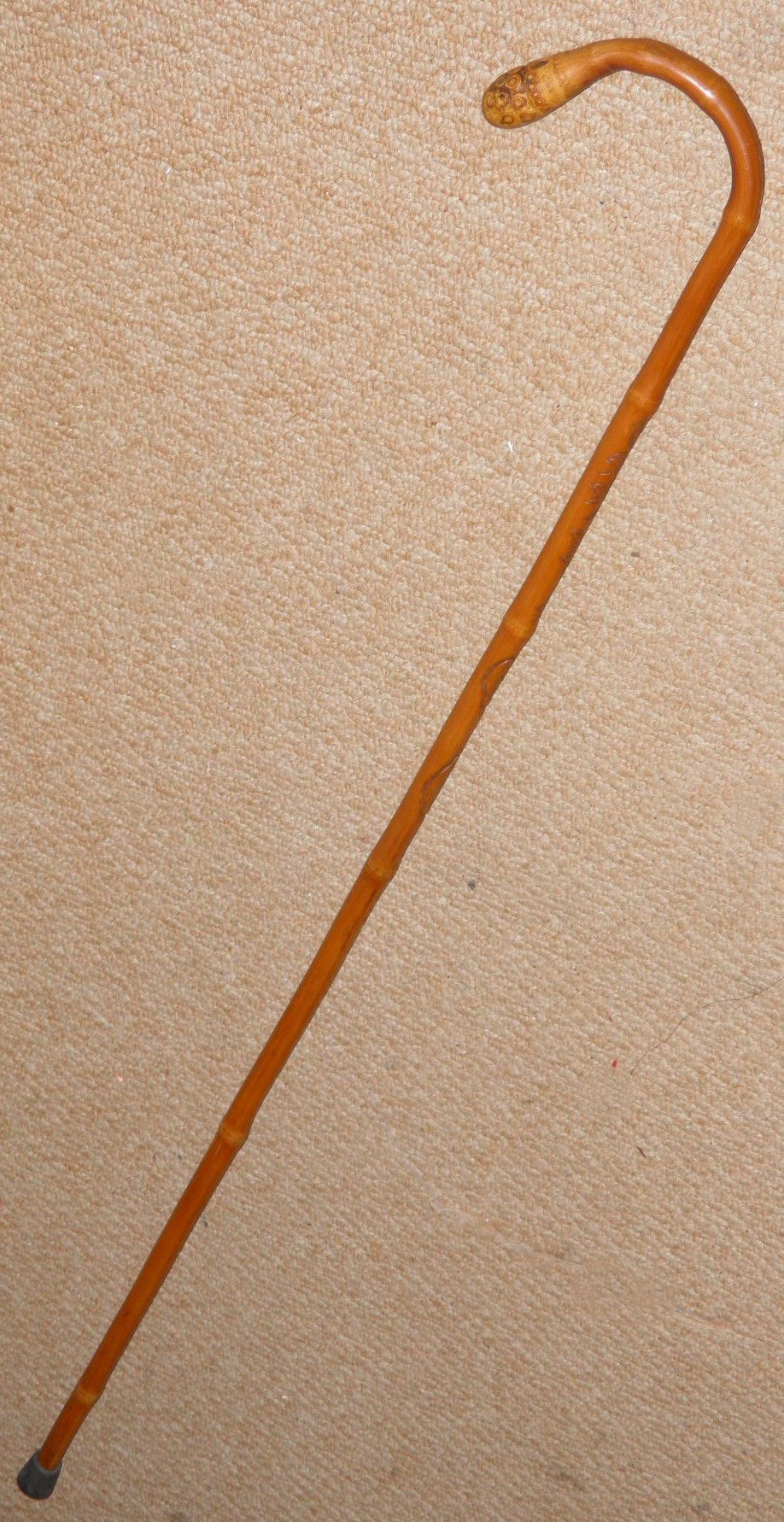 Qing Dynasty Chinese Bamboo Walking Stick / Cane - Hand-Carved & Root ...