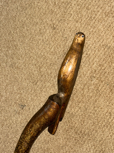 Antique Large Rustic Hazel Walking Stick / Cane - Hand Carved Bird Top ...