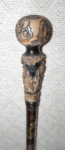Antique Qing Dynasty Walking Cane Chinese Sanxing Decorated Handle ...