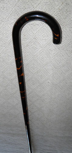 Antique Faux Tortoise Effect Treen Walking Stick / Cane Crook Handle ...
