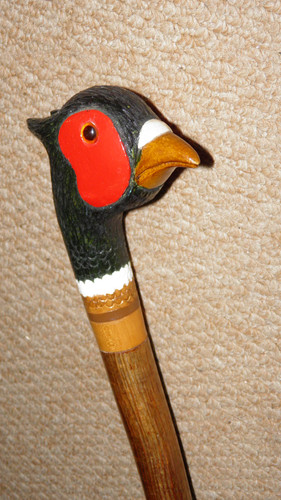 Vintage Rustic Birch Walking Stick - Hand Sculpted & Painted Pheasant ...