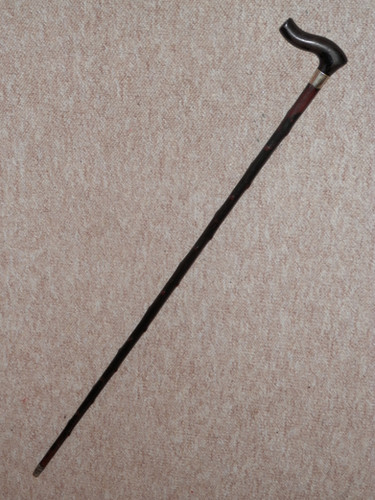 Antique Holly Walking Stick -Curved Fritz Handle W/Silver Plated 'E ...
