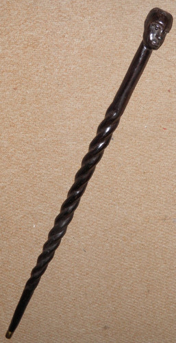 Antique Ebony African Tribal Walking Stick - Hand-Carved African Man ...