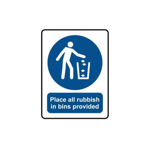 Place All Rubbish in Bins Provided Sign – Workplace Safety Signs ...
