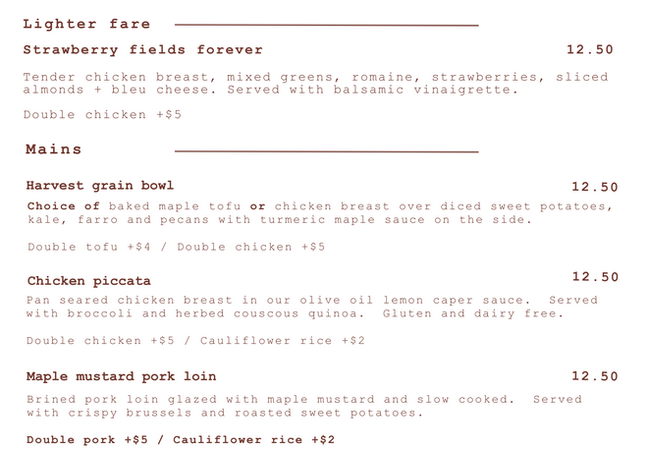 Past menus | Boxen