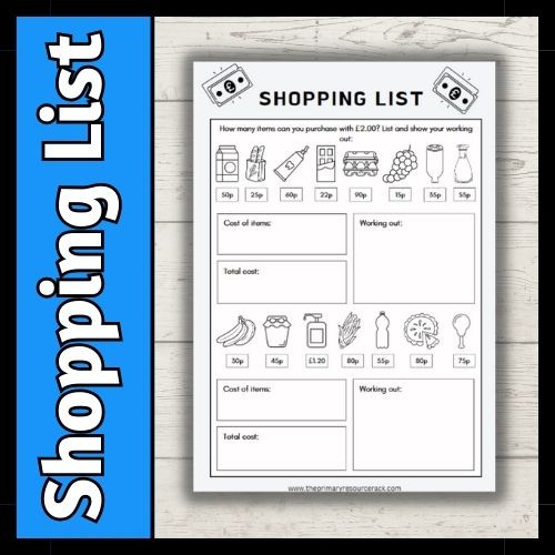 Money Addition Worksheets (shopping lists) | PrimaryResourceRack