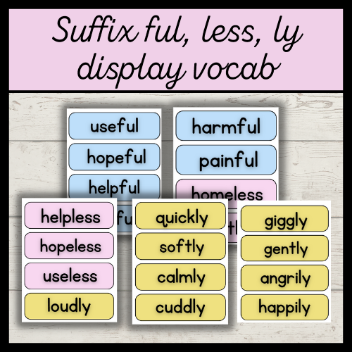 Suffix ful, less, ly display vocabulary | PrimaryResourceRack