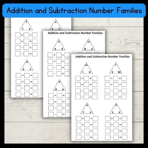 Addition an Subtraction Number Families Worksheets | PrimaryResourceRack