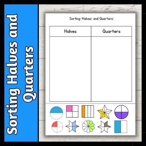 Sorting Halves and Quarters Worksheets | PrimaryResourceRack