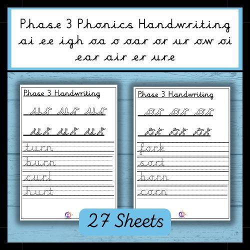 Phase 3 Phonics cursive handwriting sheets | PrimaryResourceRack