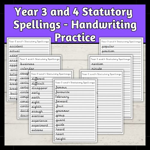Year 3 and 4 Statutory Spelling - Handwriting Practice ...