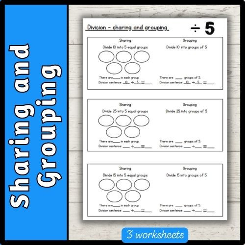Sharing and Grouping by 5 Worksheets | PrimaryResourceRack