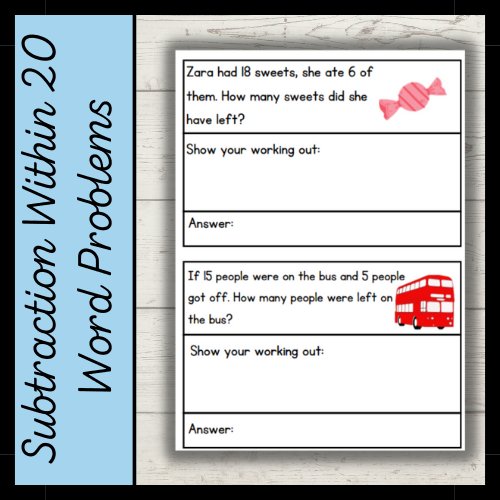 Maths Word Problems Subtraction within 20 | PrimaryResourceRack