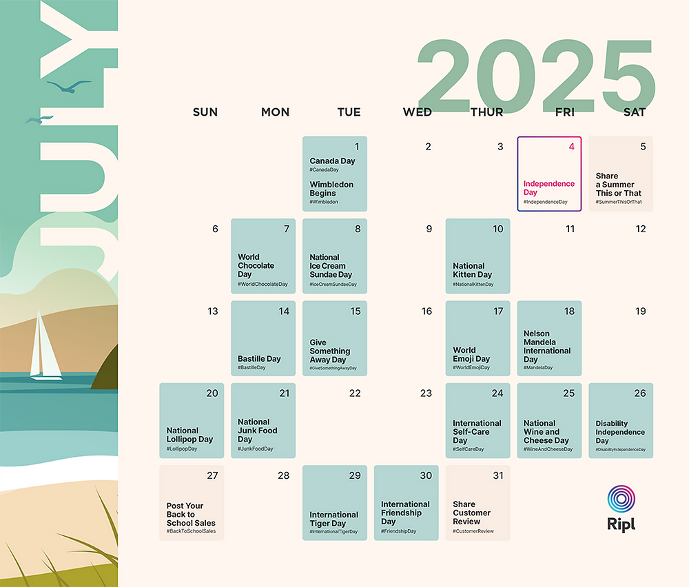 July 2025 social media holiday content calendar