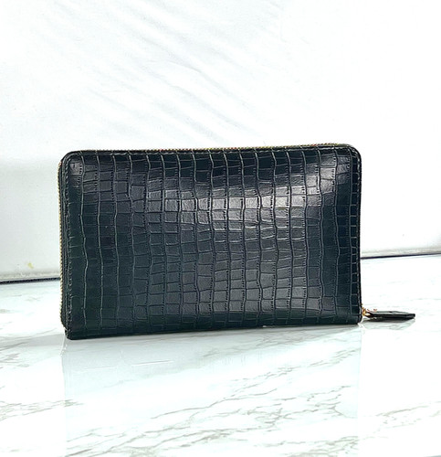 Zippy XL Wallet - Matte Black Croc | Sew Krafty Sanaa