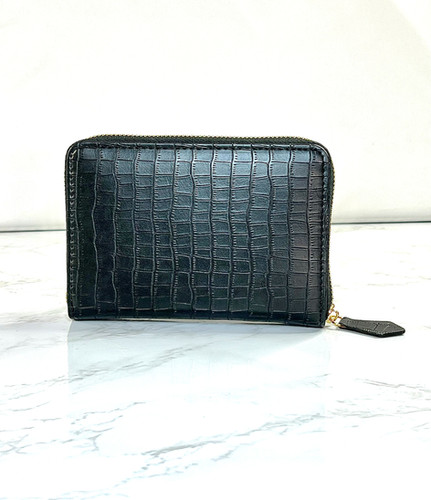 Mini Zippy Wallet - Matte Black Croc | Sew Krafty Sanaa