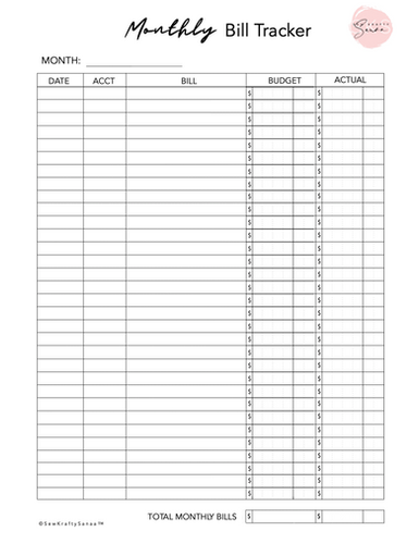 Payday Budget MONTHLY Trackers | Sew Krafty Sanaa