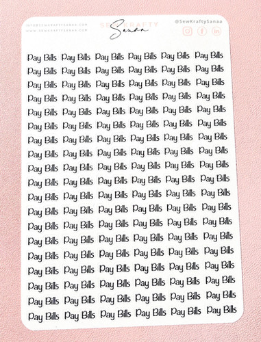 Pay Bills - Script Sticker | Sew Krafty Sanaa