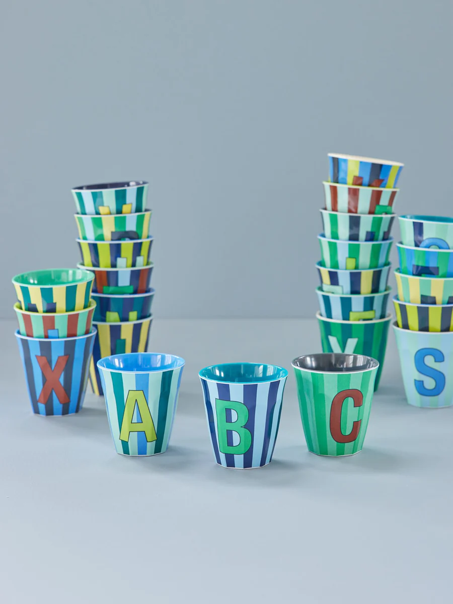 Rice Melamine Striped Alphabet Cup Blues - Letter S | Collated