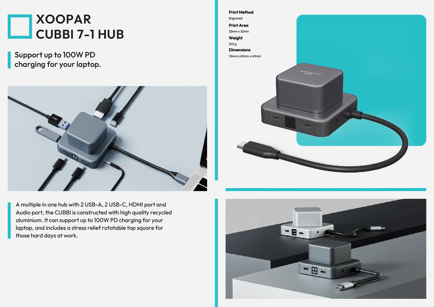 4023 | Xoopar CUBBI 7-in-1 USB C hub PD 100w for Macbook/Laptop | DTI