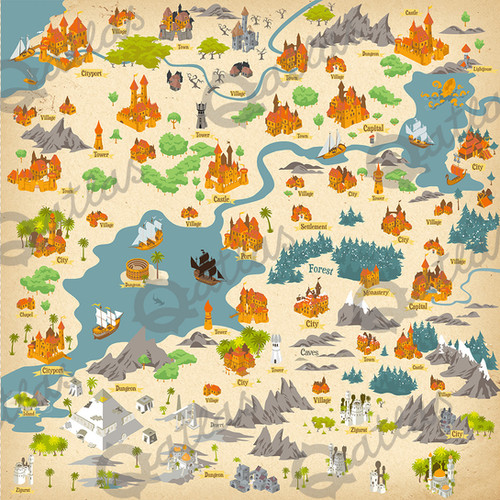 Fantasy map builder isometric vector illustrations | qatlasmap.com