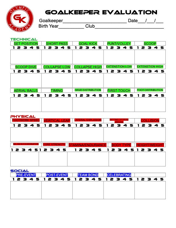 Goalkeeper Evaluation Form