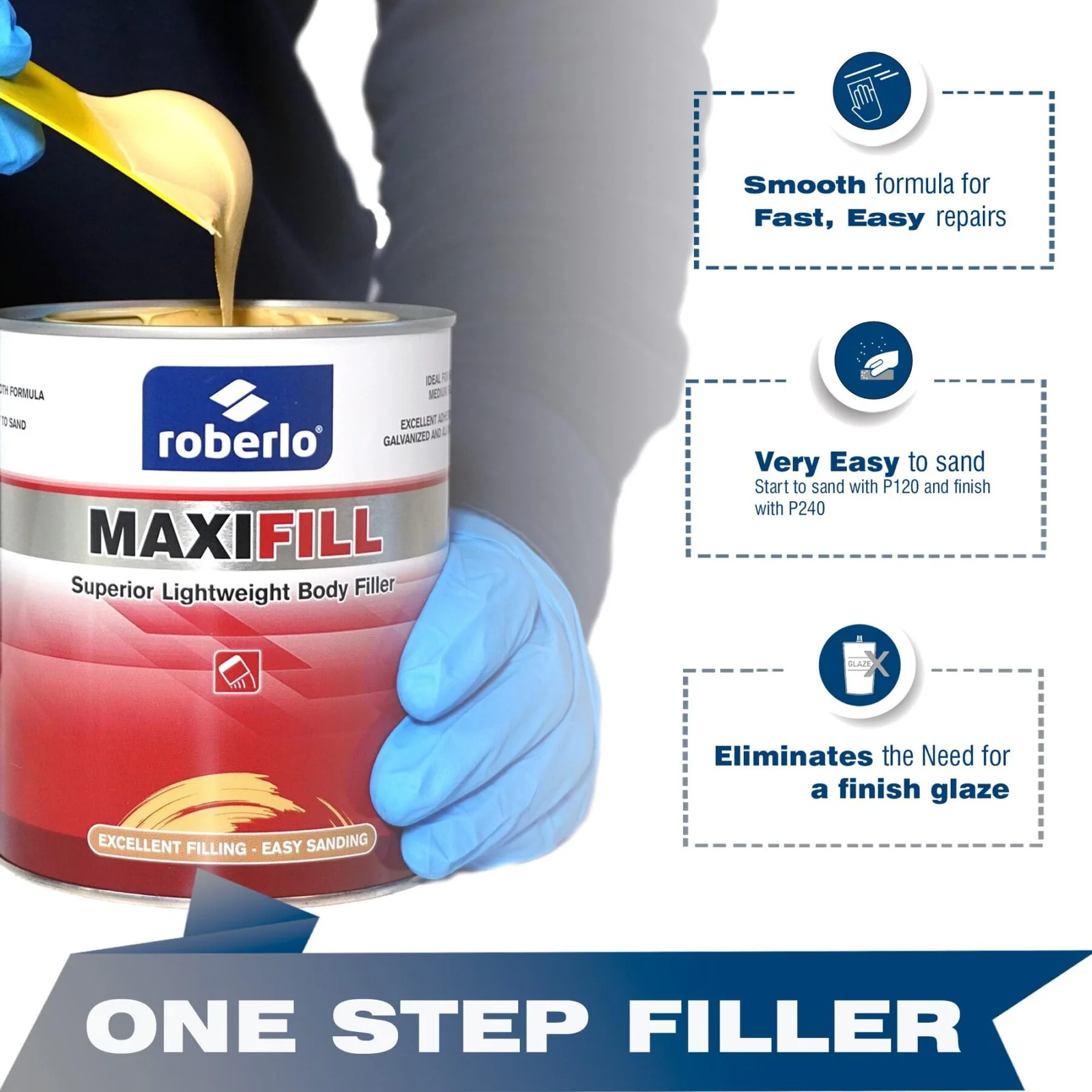 ROBERLO MAXIFILL Light Weight Body Filler w/Hardener | Car X Paint Supply