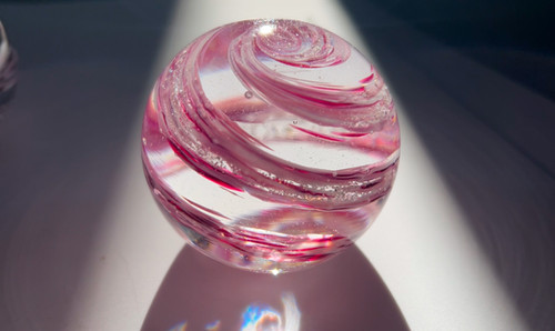 Pink swirls ash keepsake, pink ashes in glass cremation orb, memorial ...