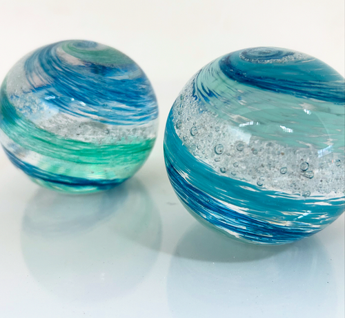 Emerald and turquoise orbs set of 2, gift set waves ocean beach themed ...
