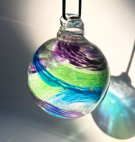 Ash ornament green, blue and purple, 3 color ashes in glass memorial ...