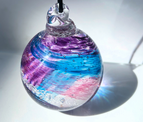 Ash ornament purple, pink and blue - 3 color ashes in glass memorial ...
