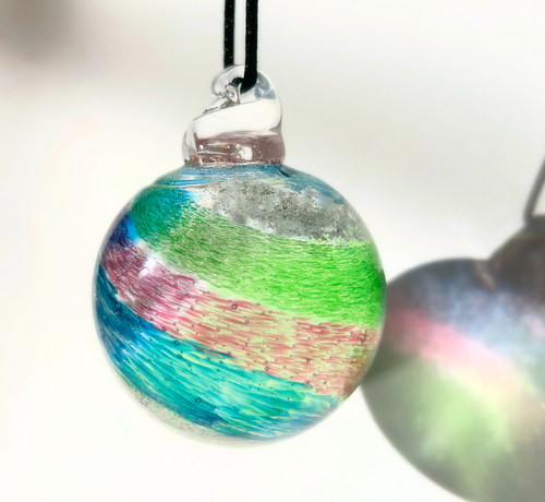 Ash ornament green, pink and blue - 3 color ashes in glass memorial ...