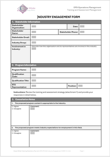 Industry Engagement FORM | Coast Wide Training