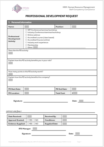 Professional Development Request FORM | Coast Wide Training