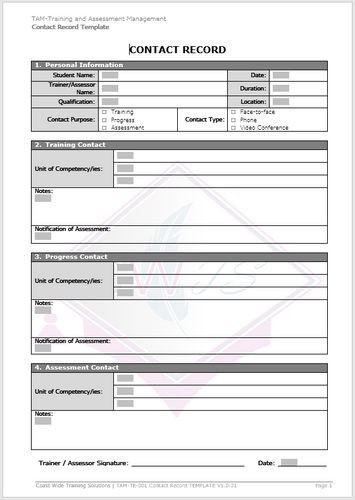 Contact Record TEMPLATE | Coast Wide Training