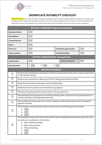 Workplace Suitability Checklist FORM | Coast Wide Training