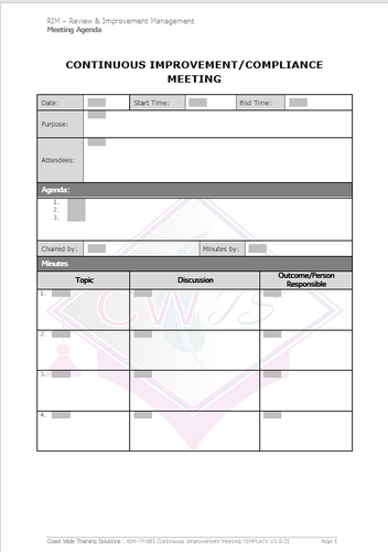 Continuous Improvement Meeting TEMPLATE | Coast Wide Training