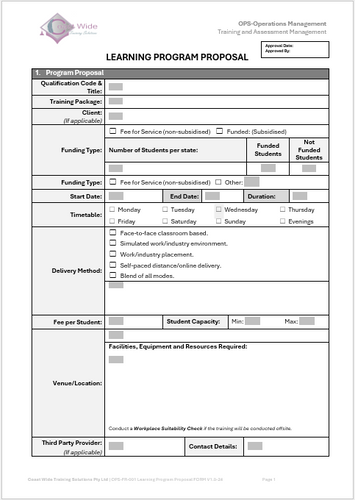 Learning Program Proposal FORM | Coast Wide Training