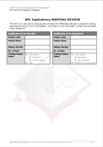RPL Equivalency Mapping TEMPLATE | Coast Wide Training
