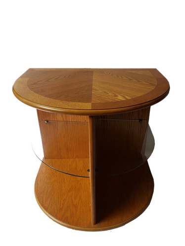 Oak Half Round End Table with Glass Shelves | Blitz Marketplace