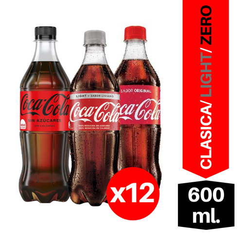 REFRESCO COCA COLA 600 ml. FUNDA x12 UNID. LIGHT/ZERO/CLÁSICA | Agata ...